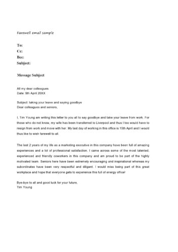 √ Free Printable Farewell Letter Template (Word)
