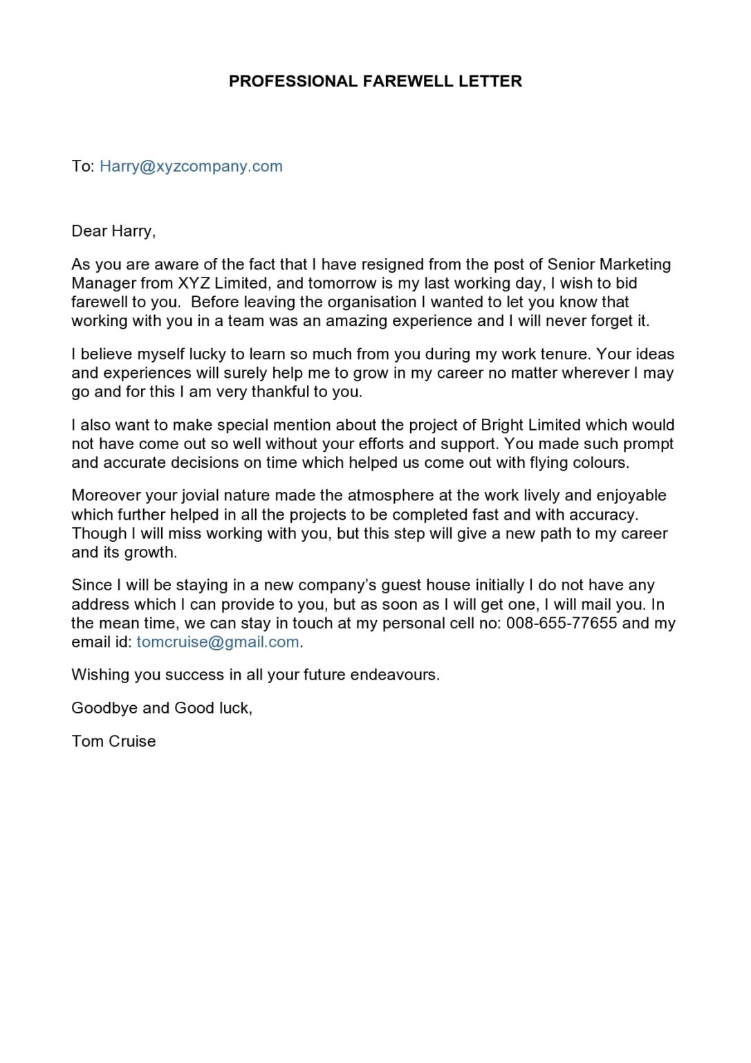 √ Free Printable Farewell Letter Template (Word)