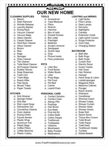 √ Printable First Home Shopping Checklist Template