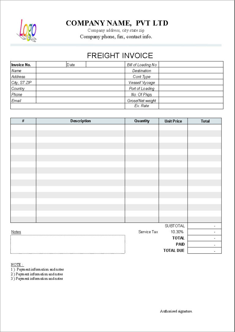 √ Freight Invoice Template