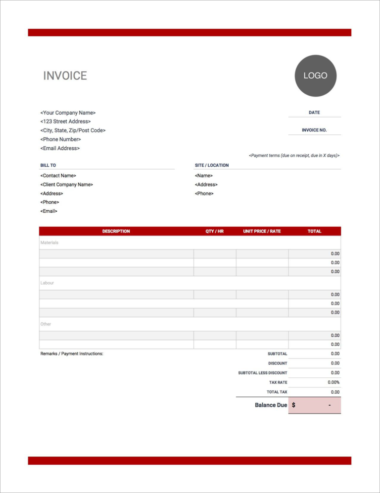 √ General Contractor Invoice Template