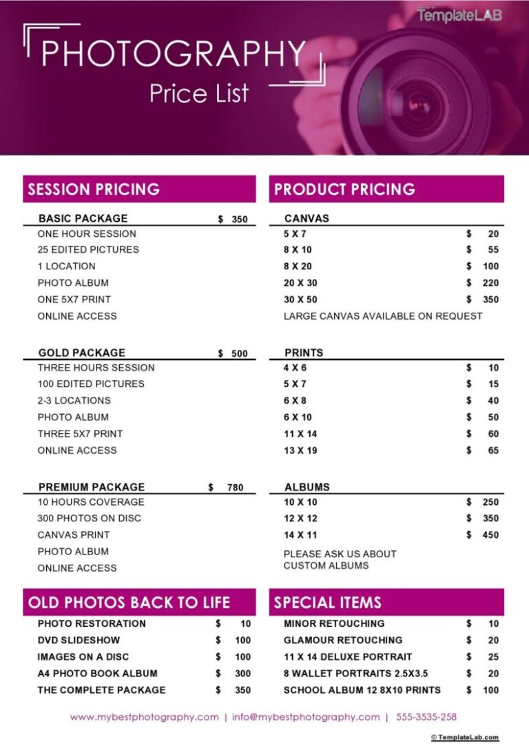 √ Graphic Design Price List Template
