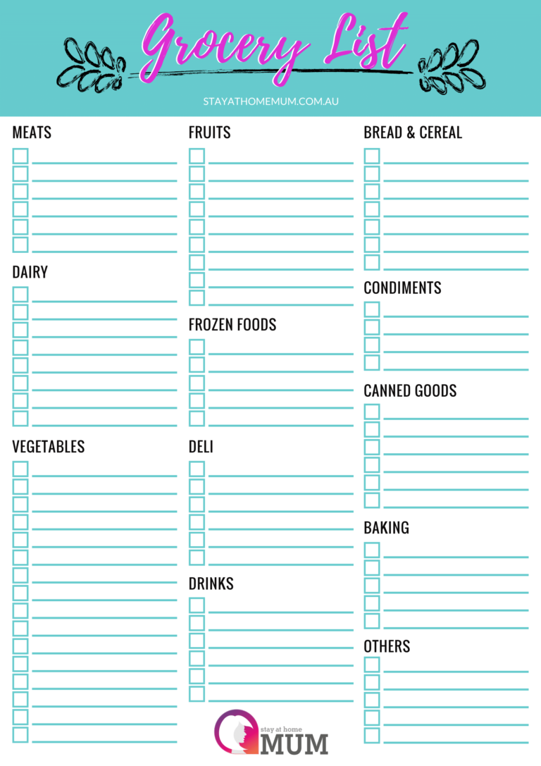 √ Free Printable Grocery Shopping Checklist Template