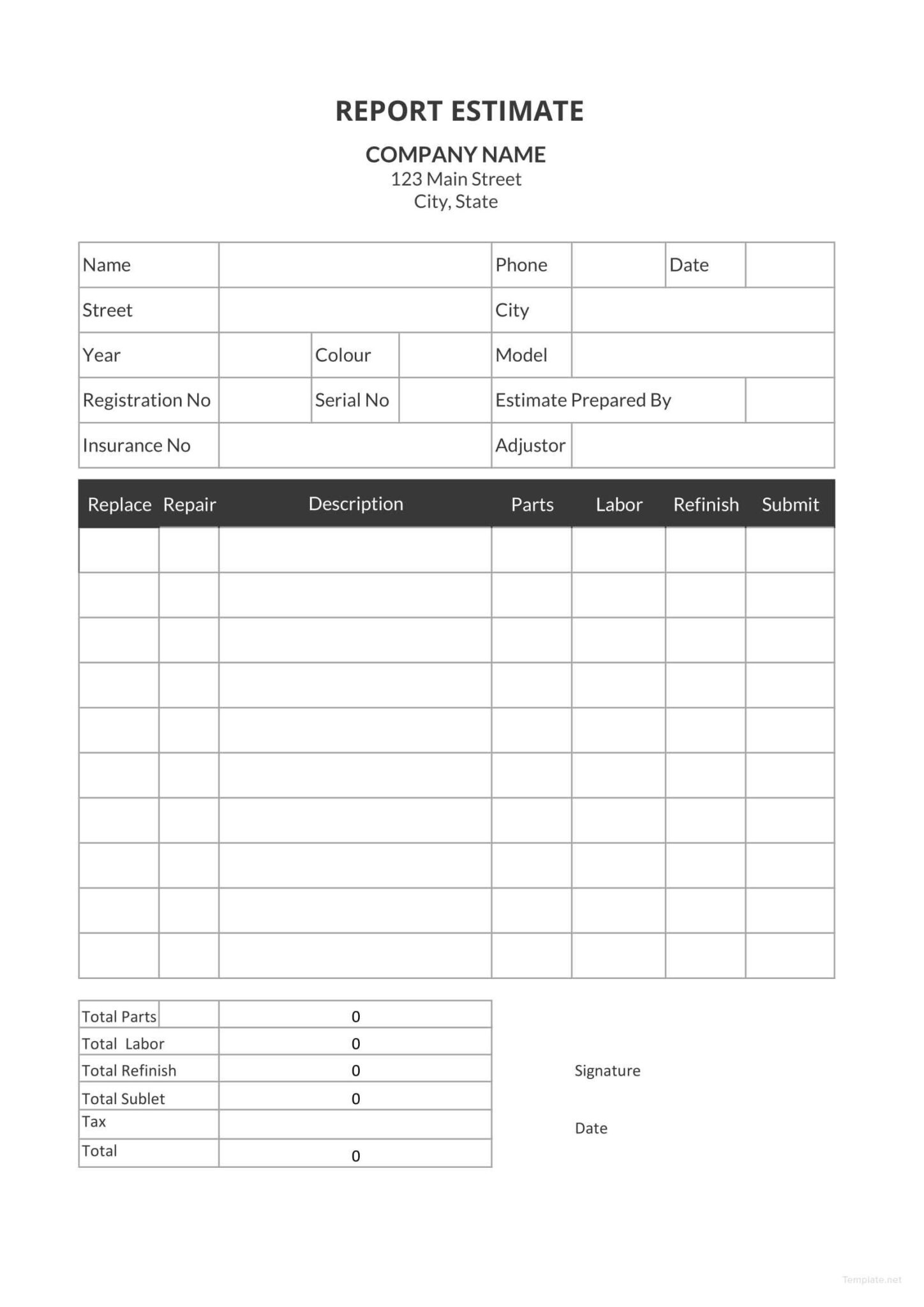 √ Home Repair Estimate Template