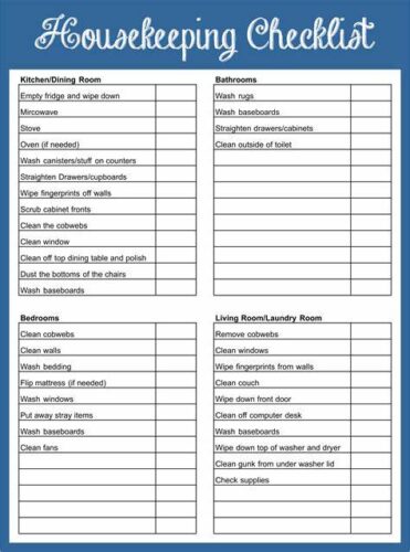 √ Free Printable Housekeeping Checklist Template