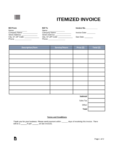 √ Printable Itemized Invoice Template
