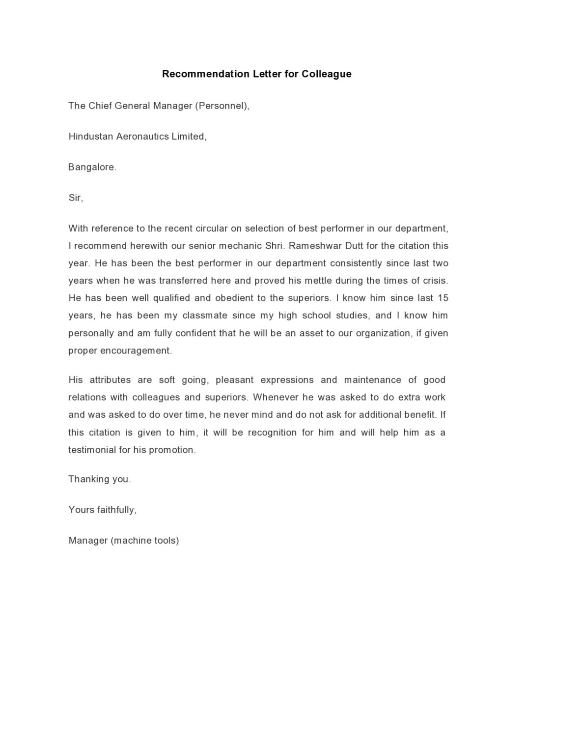 √ Letter of Recommendation for Coworker Template
