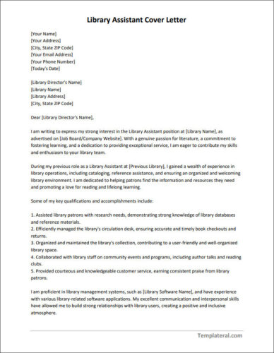 √ Library Assistant Cover Letter Template (With Example)