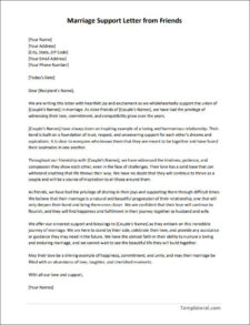√ Marriage Support Letter Template from Friends