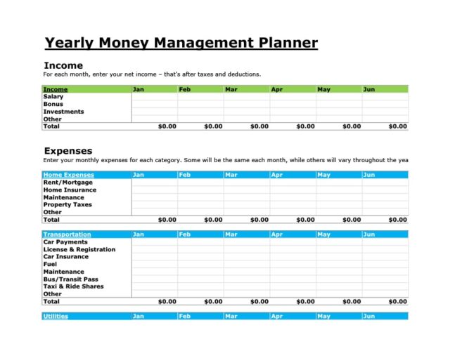 √ Money Management Worksheet Template
