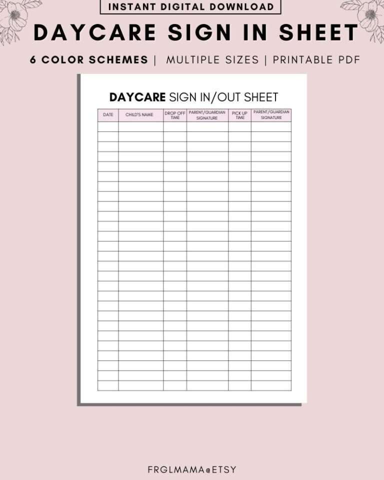 √ Childcare Sign-in Sheet (Free Printable Excel Template)