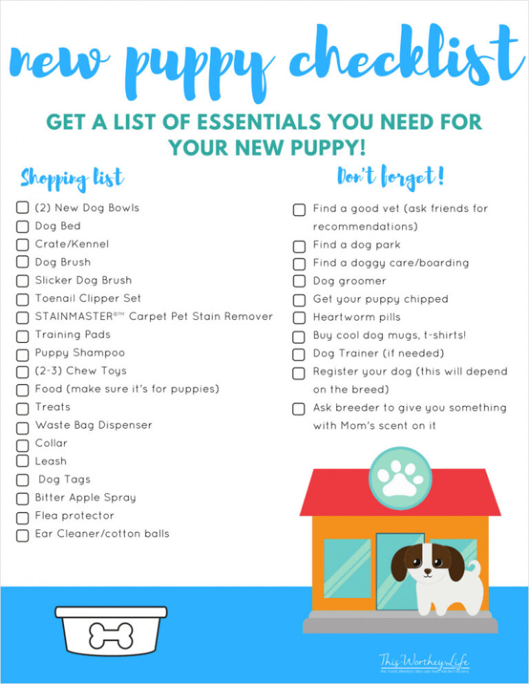 √ Printable New Dog Shopping Checklist Template