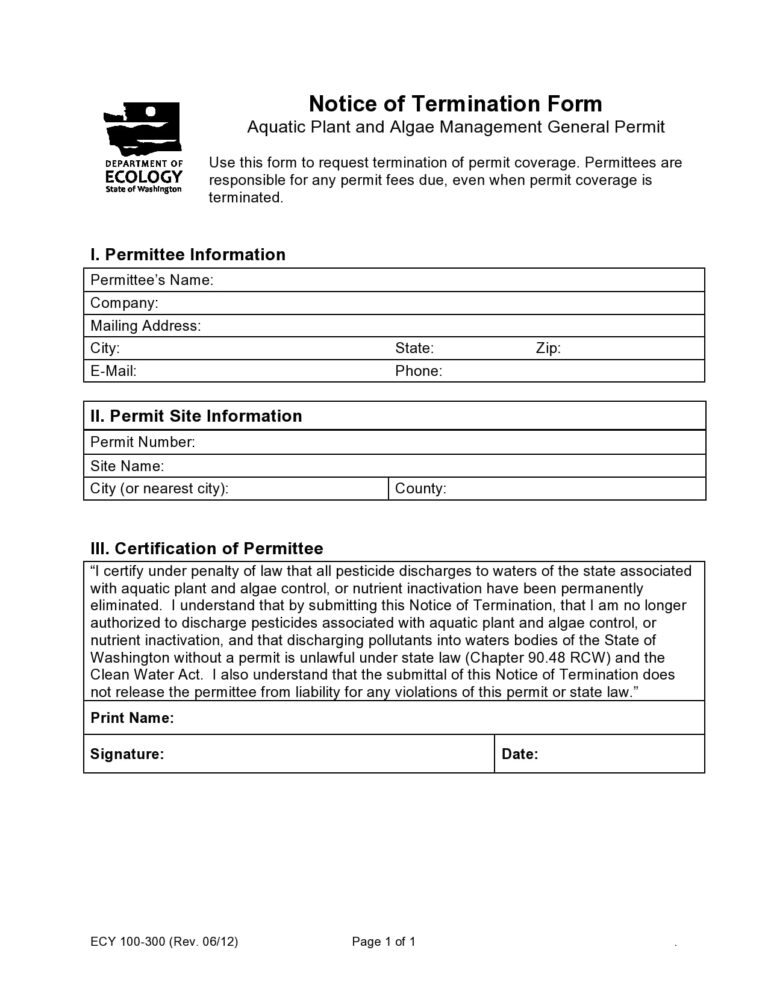 √ Printable Notice of Termination Form