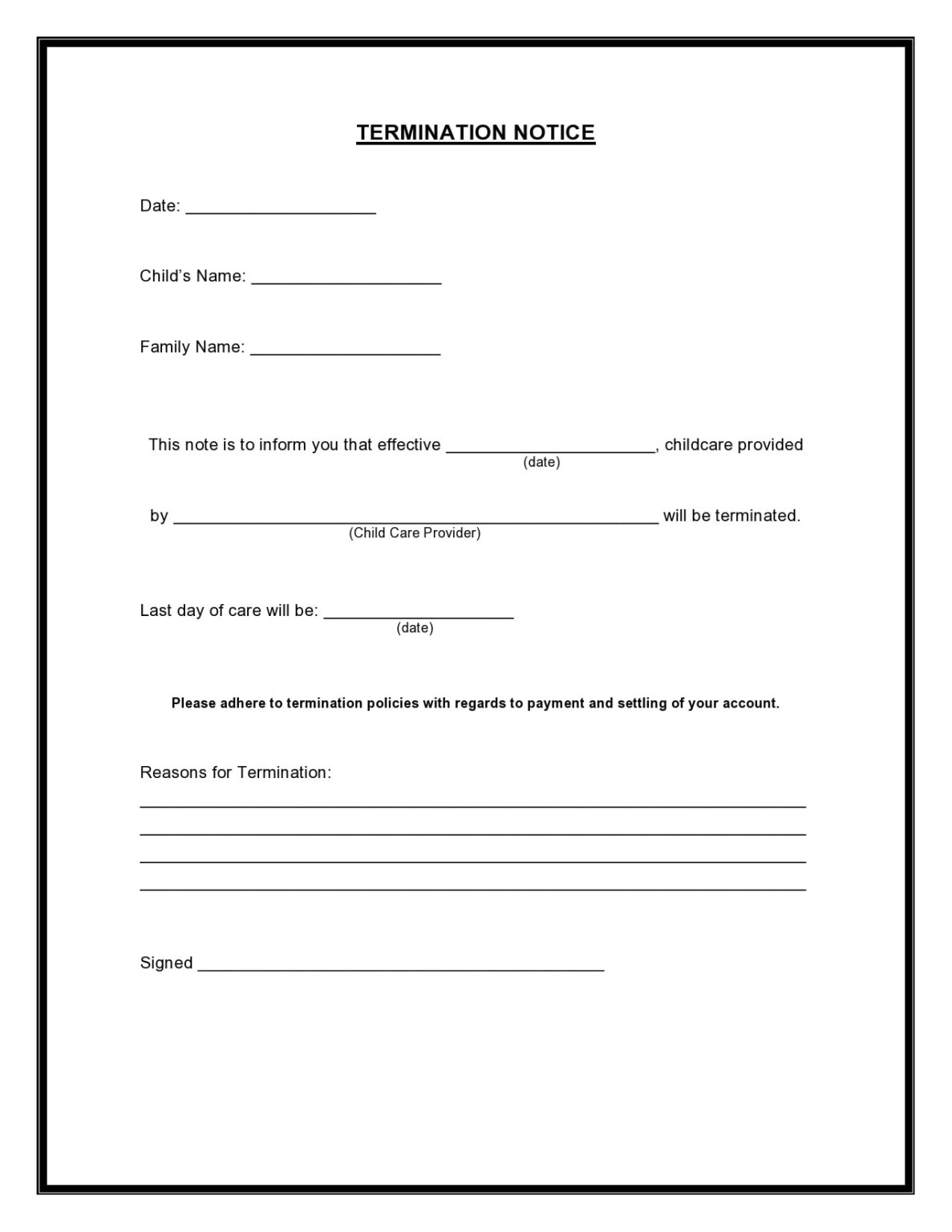 √ Printable Notice of Termination Form