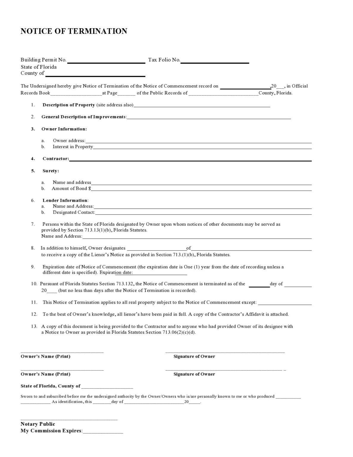 √ Printable Notice of Termination Form