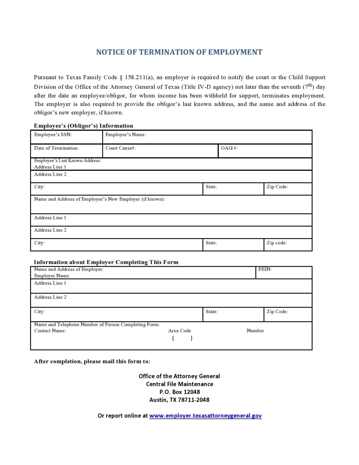 √ Printable Notice of Termination Form