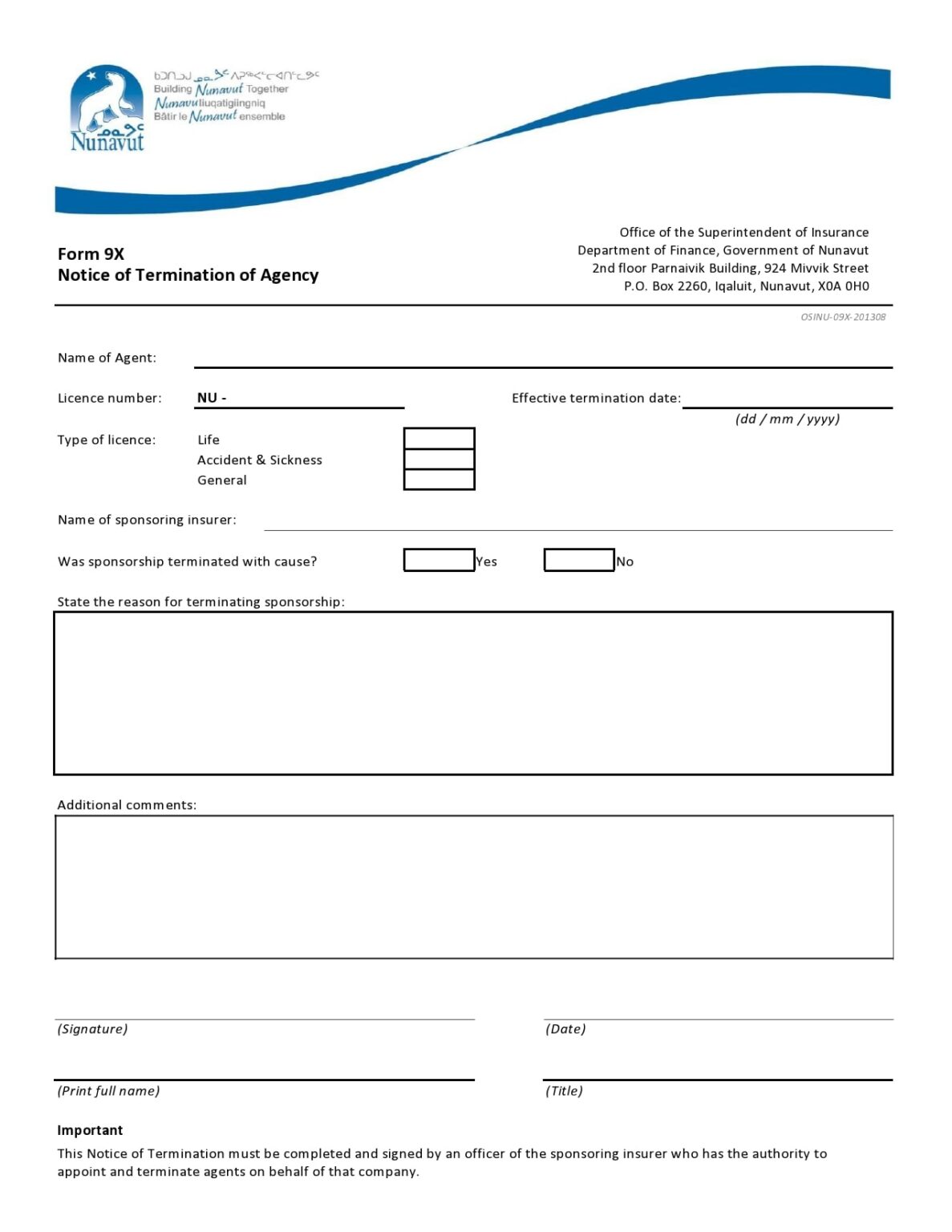 √ Printable Notice of Termination Form