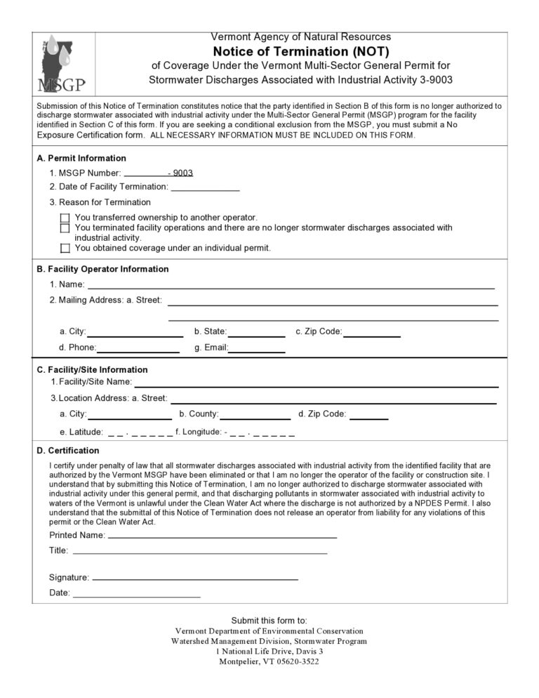 √ Printable Notice of Termination Form