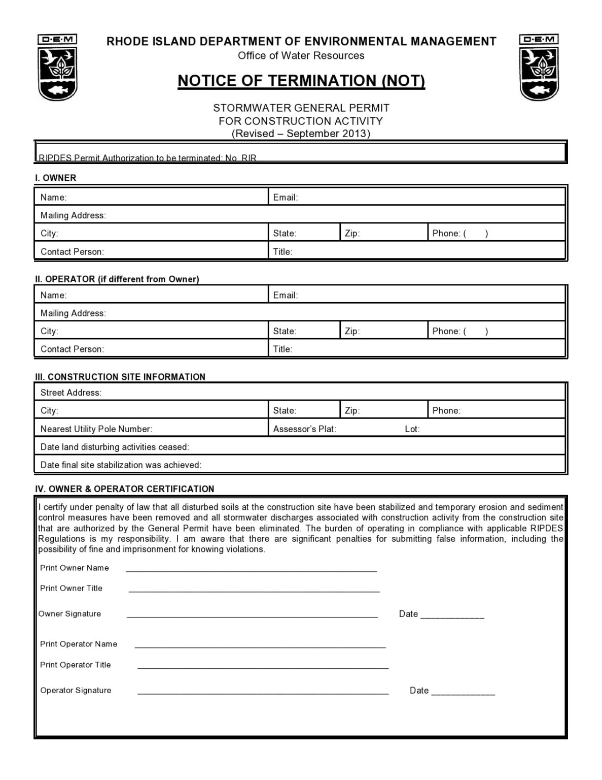 √ Printable Notice of Termination Form