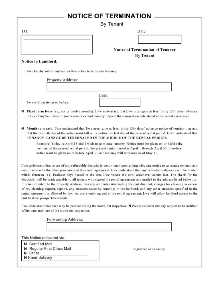 √ Printable Notice of Termination Form