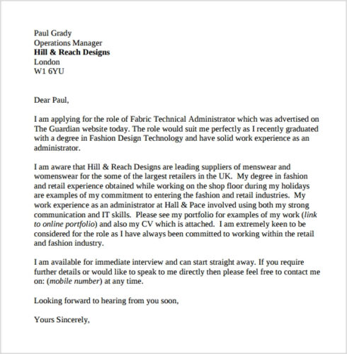 √ Free Printable Operation Manager Cover Letter Template