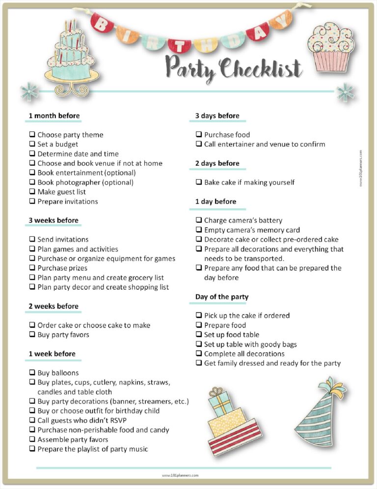 √ Free Printable Party Shopping Checklist Template