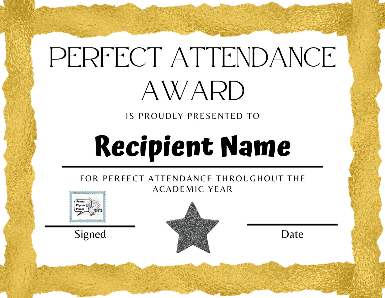 Perfect Attendance Award Gold Perfect Attendance Certificate | Templateral