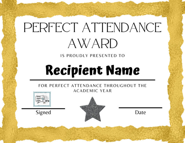 Perfect Attendance Award Gold Perfect Attendance Certificate | Templateral
