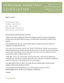 √ Free Printable Personal Assistant Cover Letter Template