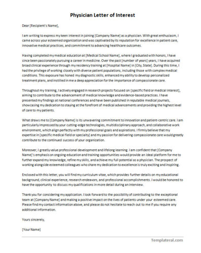 √ Physician Letter of Interest Template (Free Printable)