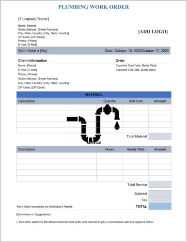 √ Printable Plumber Estimate Template