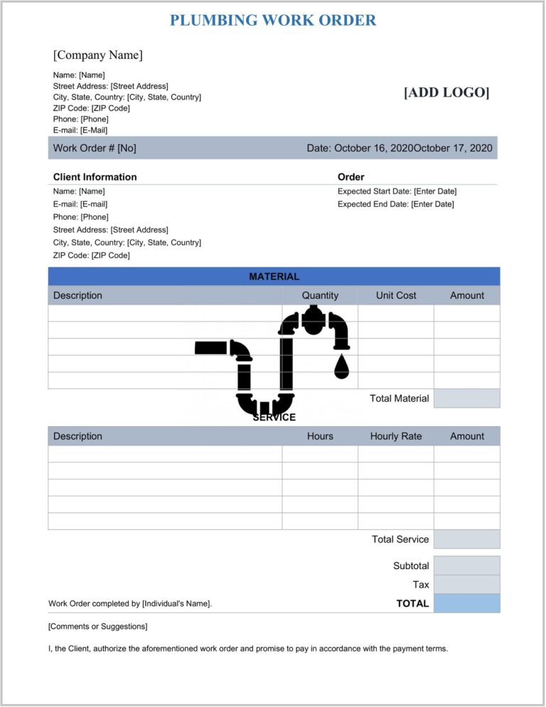 √ Printable Plumber Estimate Template