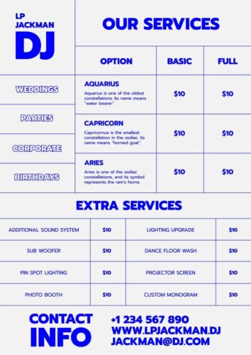 √ Printable DJ Price List Template