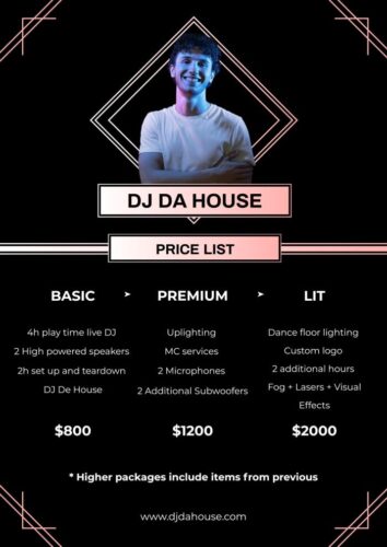 √ Printable DJ Price List Template