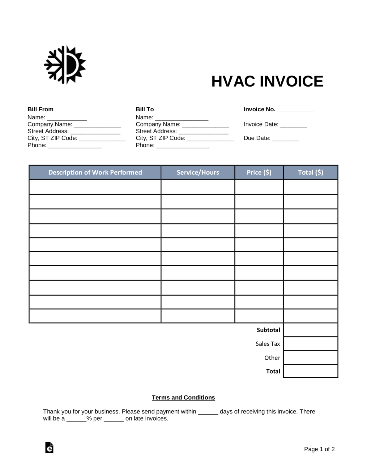 √ Printable HVAC Estimate Template