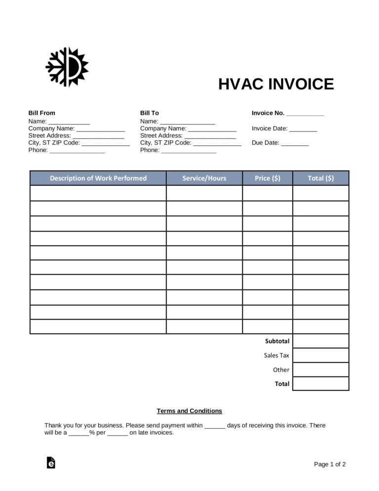 √ Printable HVAC Estimate Template