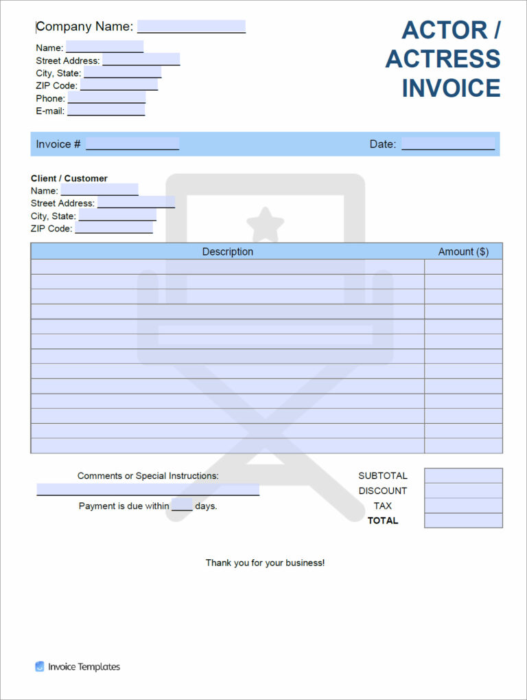 √ Free Printable Acting Invoice Template