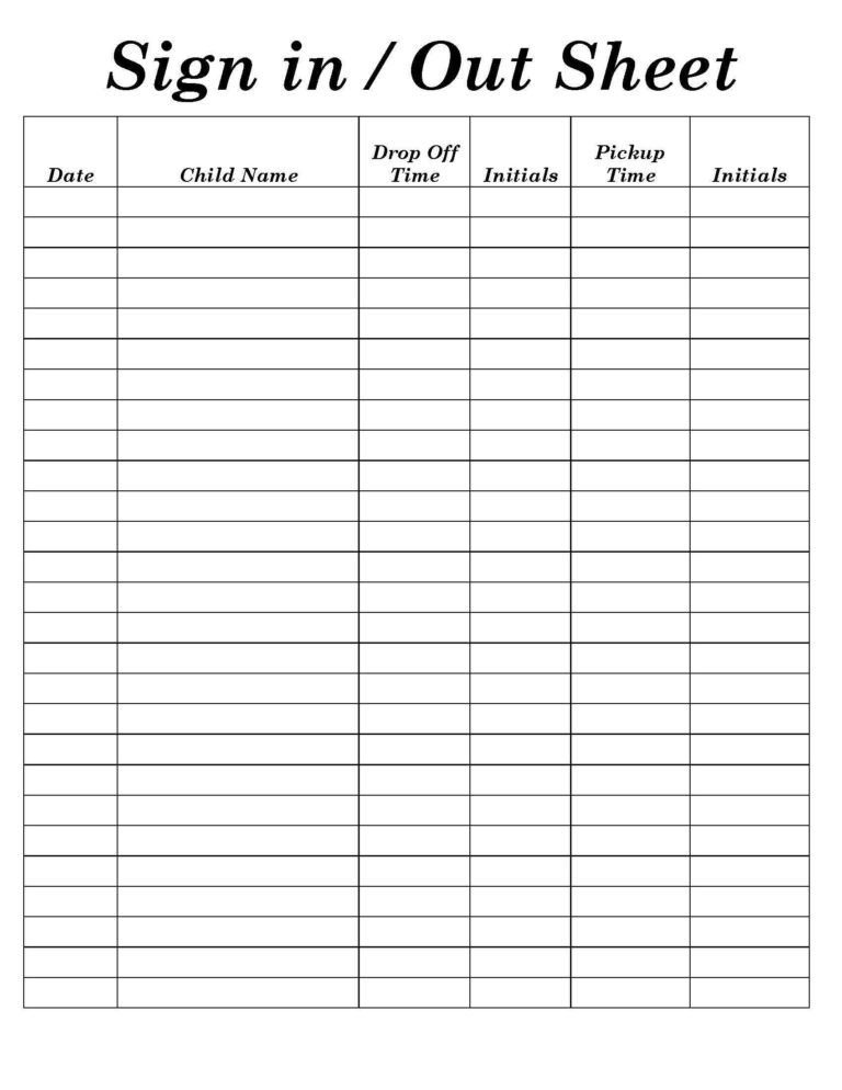 √ Childcare Sign-in Sheet (Free Printable Excel Template)