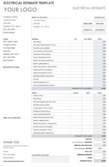 √ Printable Electrical Estimate Template