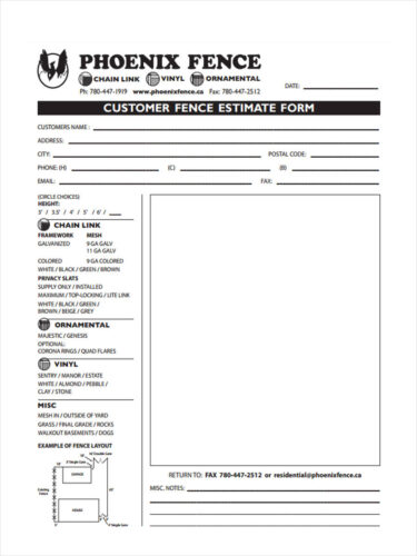√ Printable Fence Estimate Template