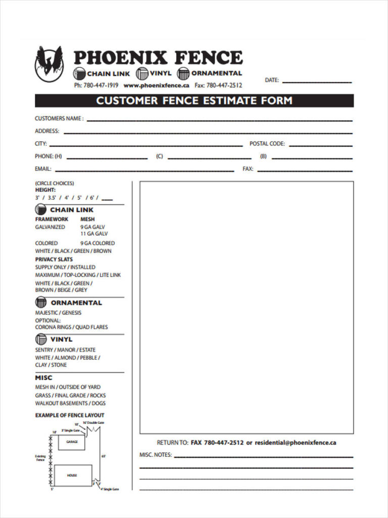 √ Printable Fence Estimate Template