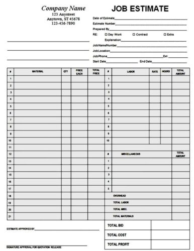 √ Printable Flooring Estimate Template
