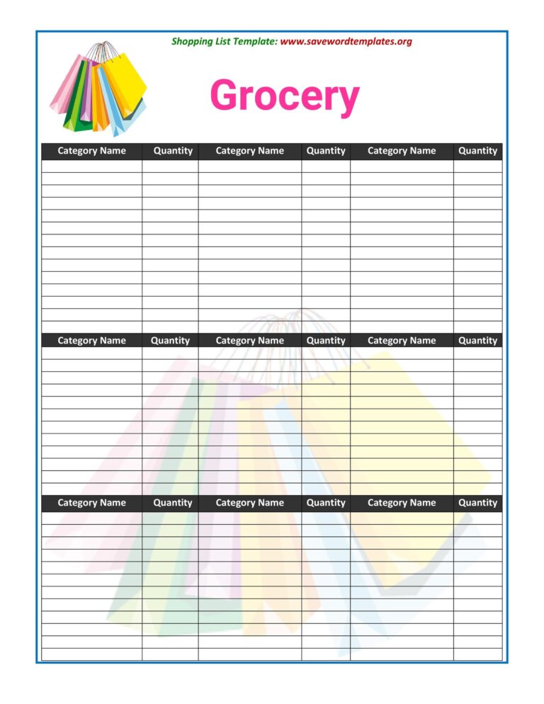 √ Printable Grocery Price List Template