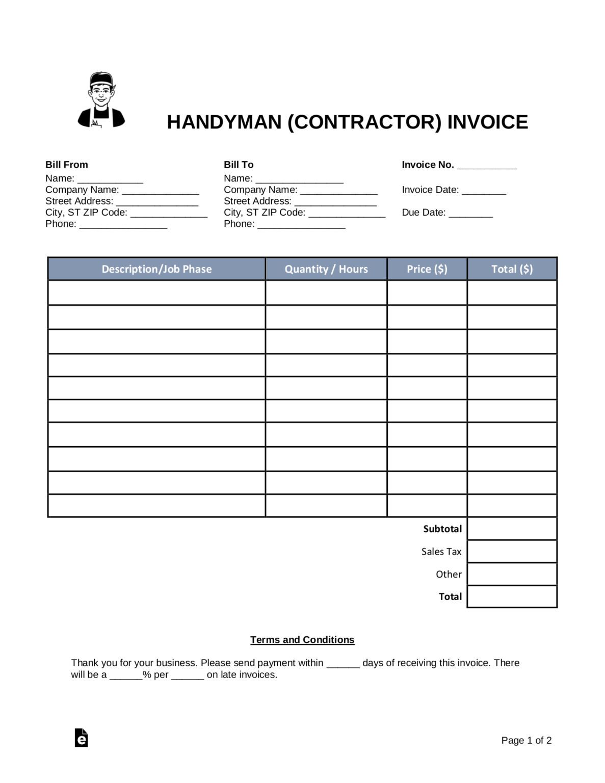√ Printable Handyman Estimate Template