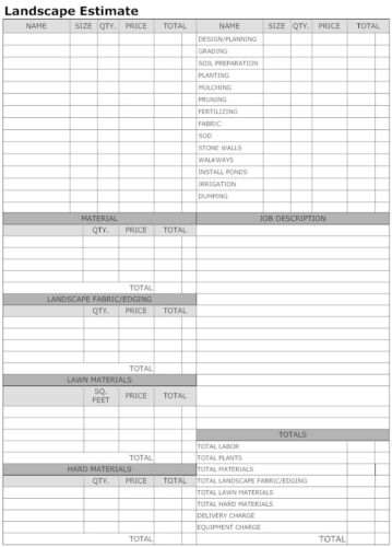 printable landscape estimate template sample | Templateral