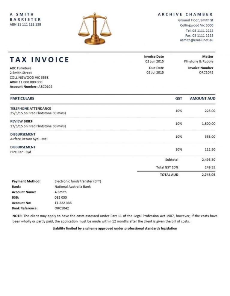√ Printable Law Invoice Template