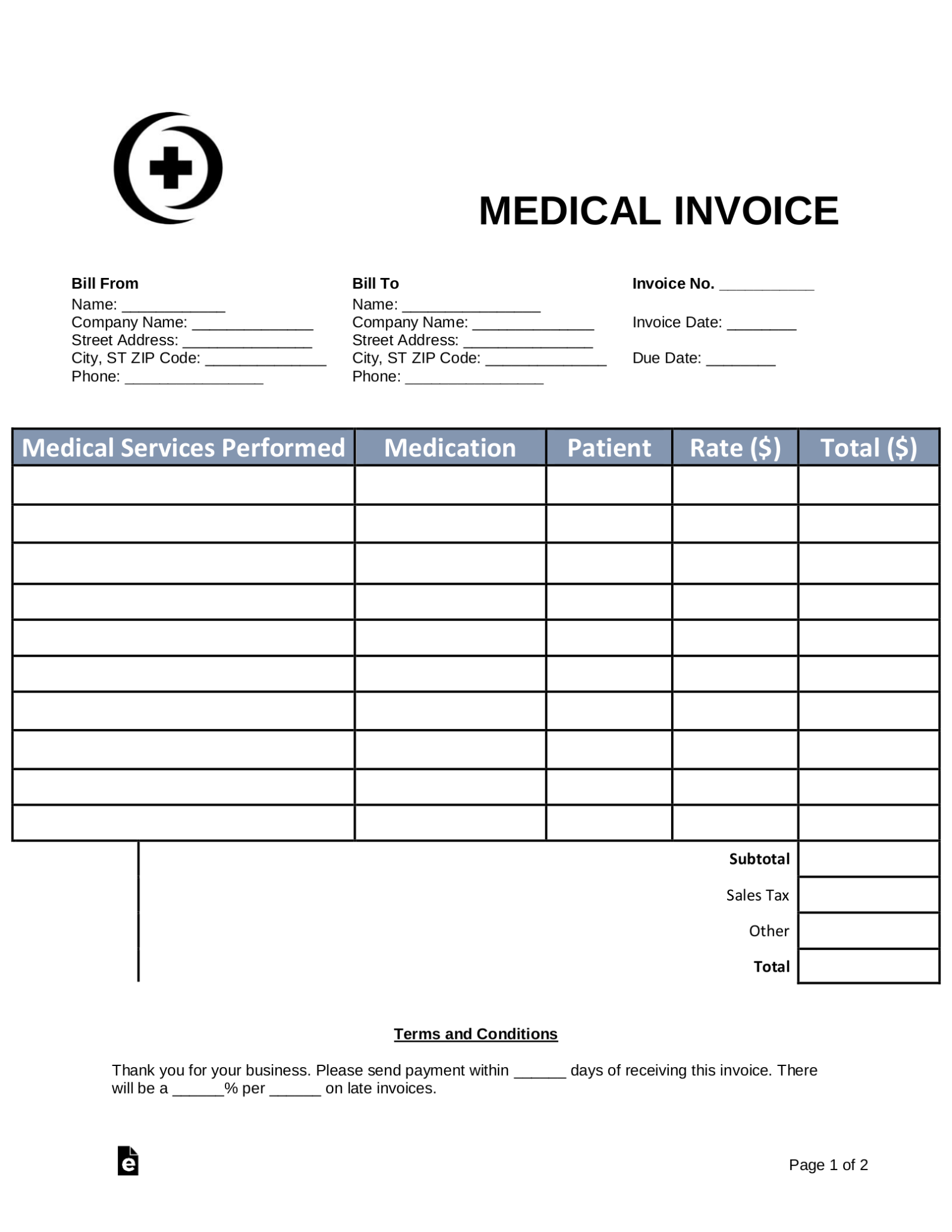 √ Printable Medical Invoice Template