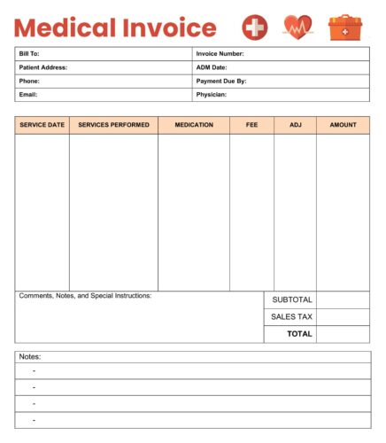 √ Printable Medical Invoice Template