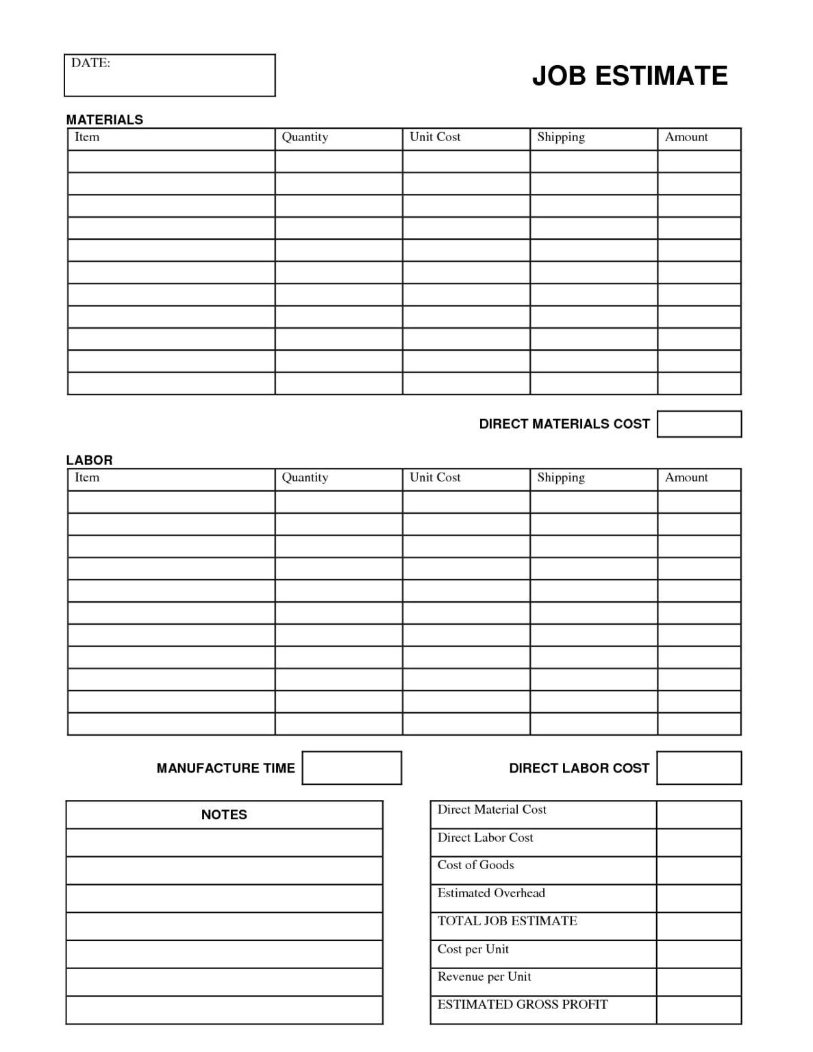 √ Printable Moving Estimate Template