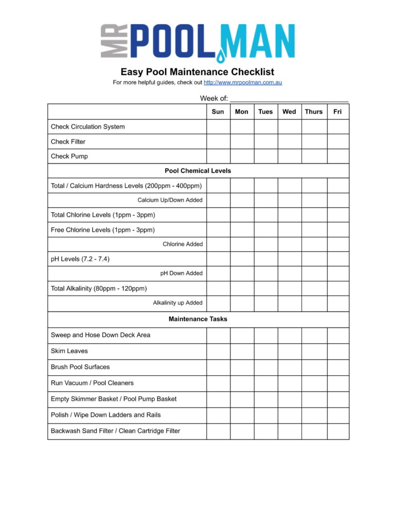 √ Printable Pool Estimate Template